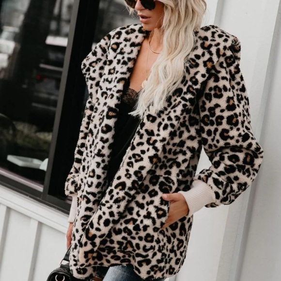 Jackets & Coats | Leopard Animal Print Plush Hooded Jacket Warm ...